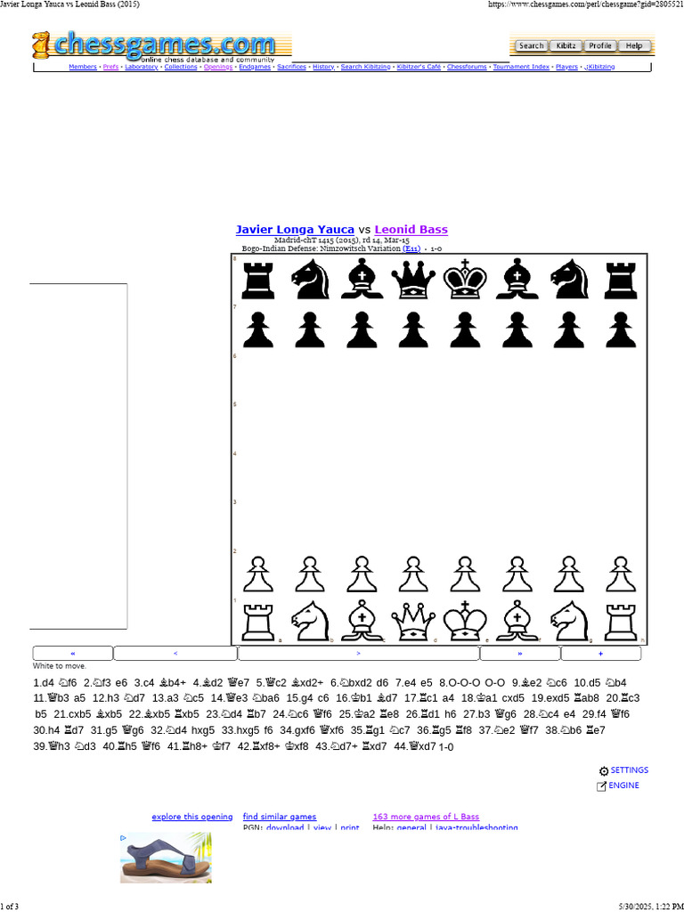 Javier Longa Yauca Vs Leonid Bass (2015) | PDF | Chess Openings | Internet Forum
