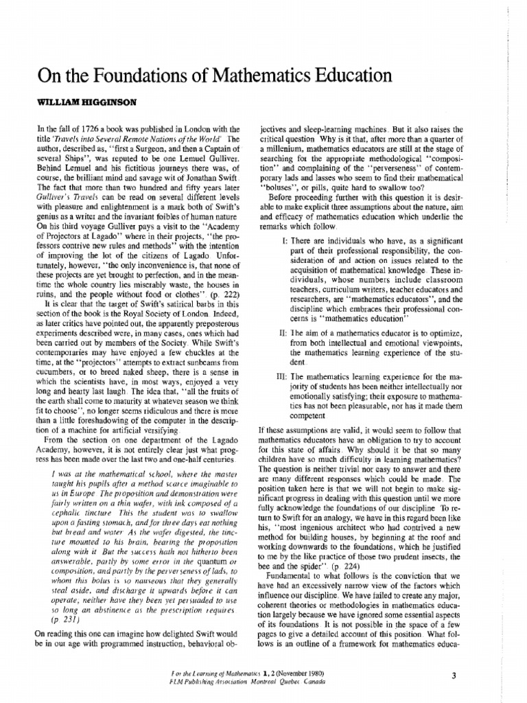001 - On The Foundations of Mathematics Education | PDF | Mathematics ...