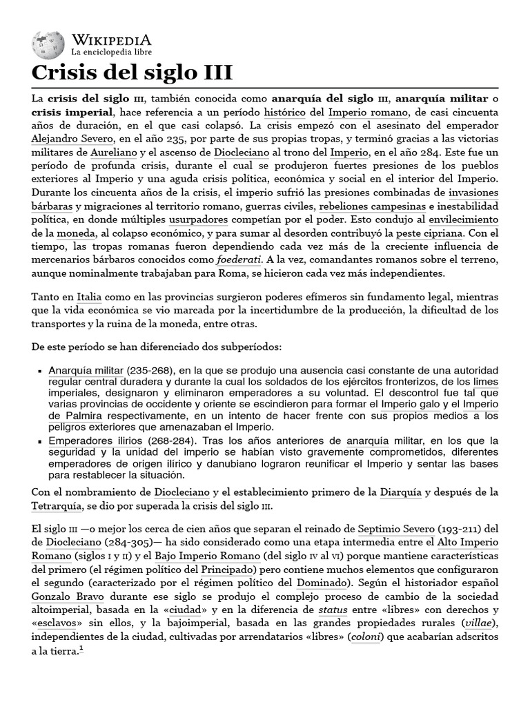 Crisis del Siglo III en el Imperio Romano | PDF | imperio Romano | Roma ...
