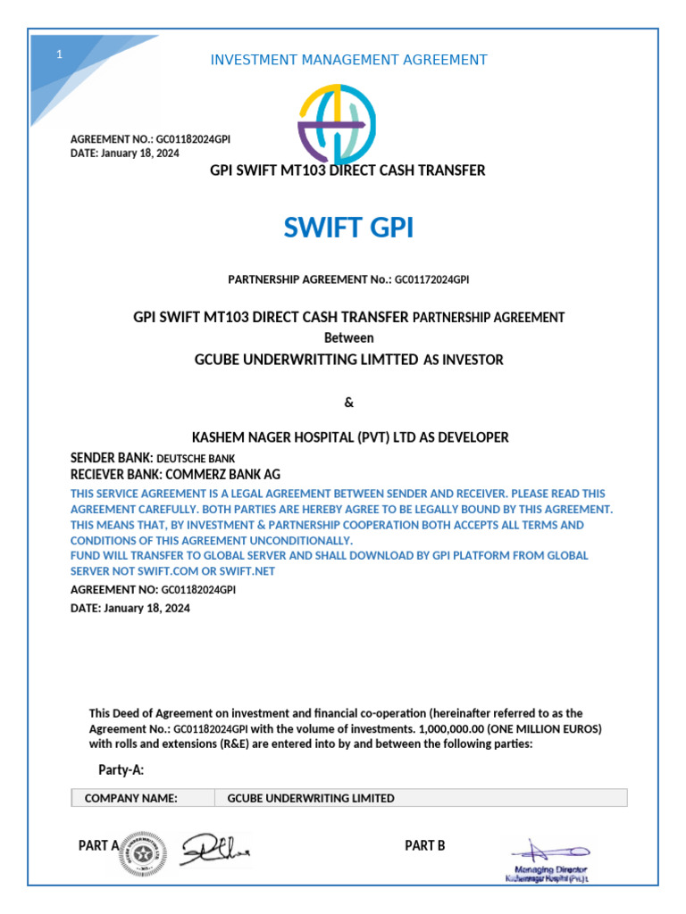 Agreement Gcube Gpi Direct Transfer Cash-F | PDF | Legal Liability ...