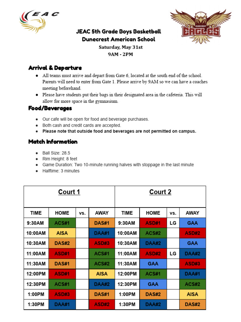 JEAC 5th Grade Boys Basketball at DAS | PDF