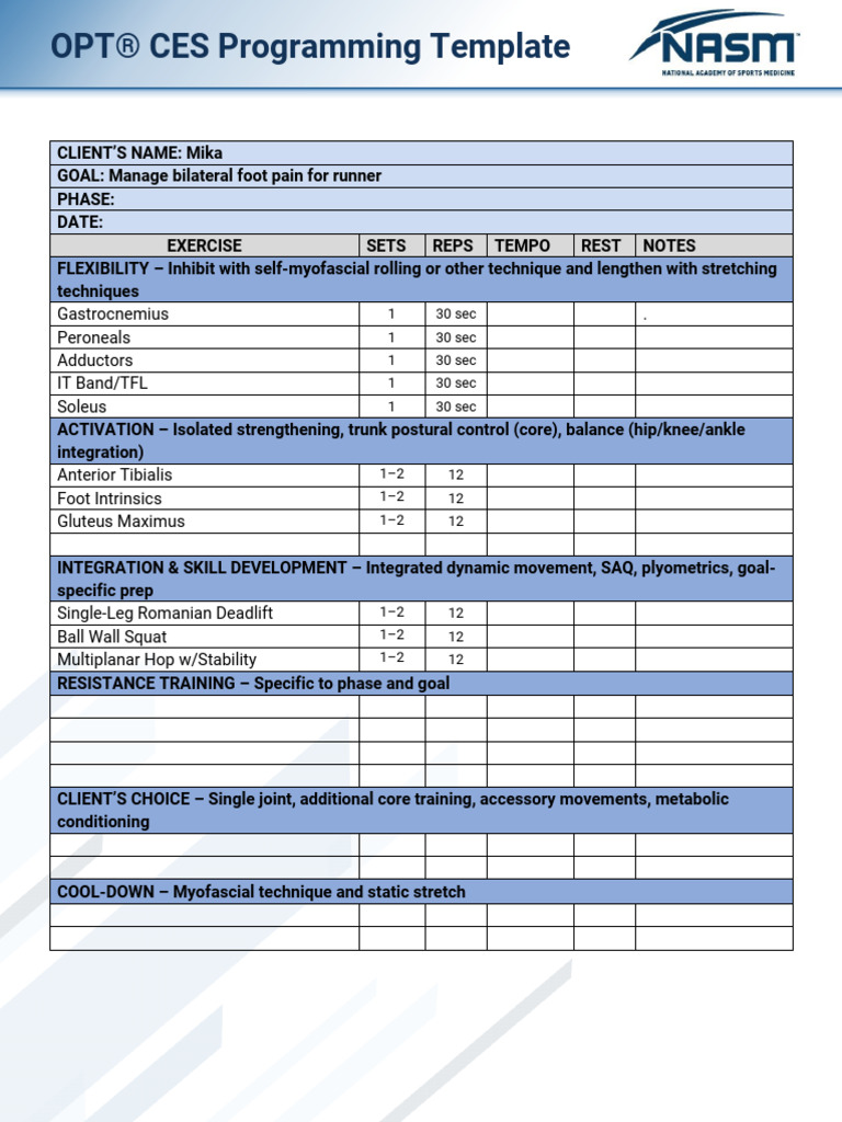 NASM PES Handout Case Study 3 Mika | PDF