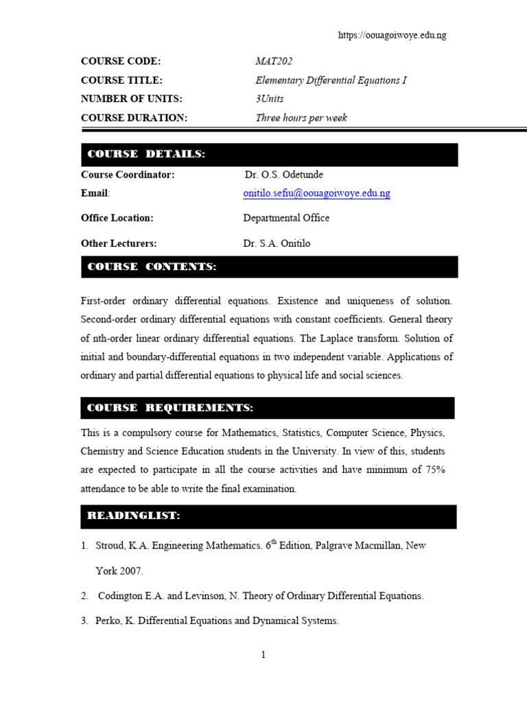 Course Details:: Course Code: Course Title: Number of Units: Course ...