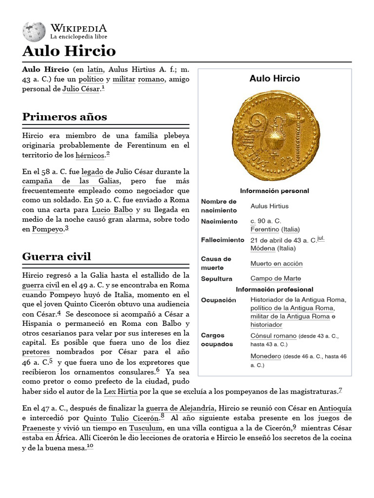 Aulo Hircio | PDF | Los antiguos romanos | Republica Romana