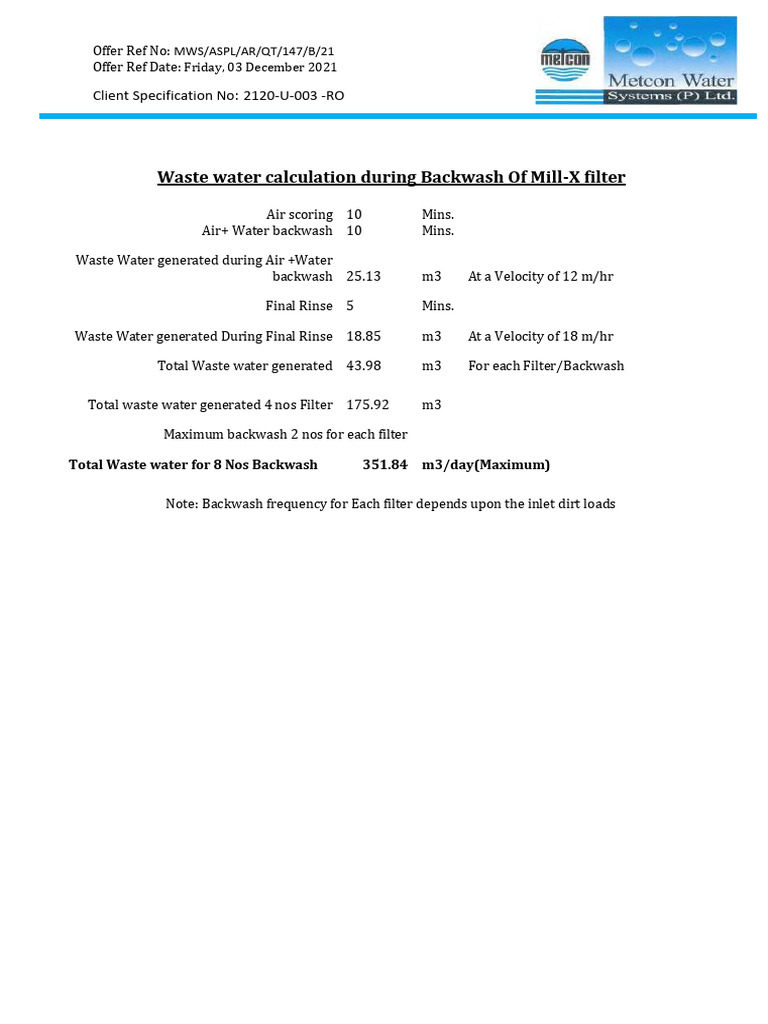 Waste Water Calculation | PDF