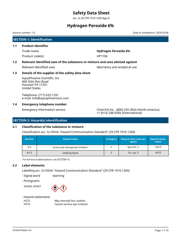 2 - Hydrogen Peroxide 6 Percent (HP1106) - GHS-US - en - 2024-02-06 ...