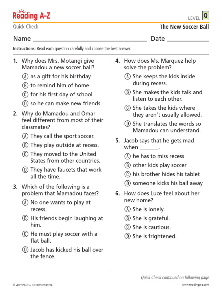 Comprehension New Soccer Ball | PDF