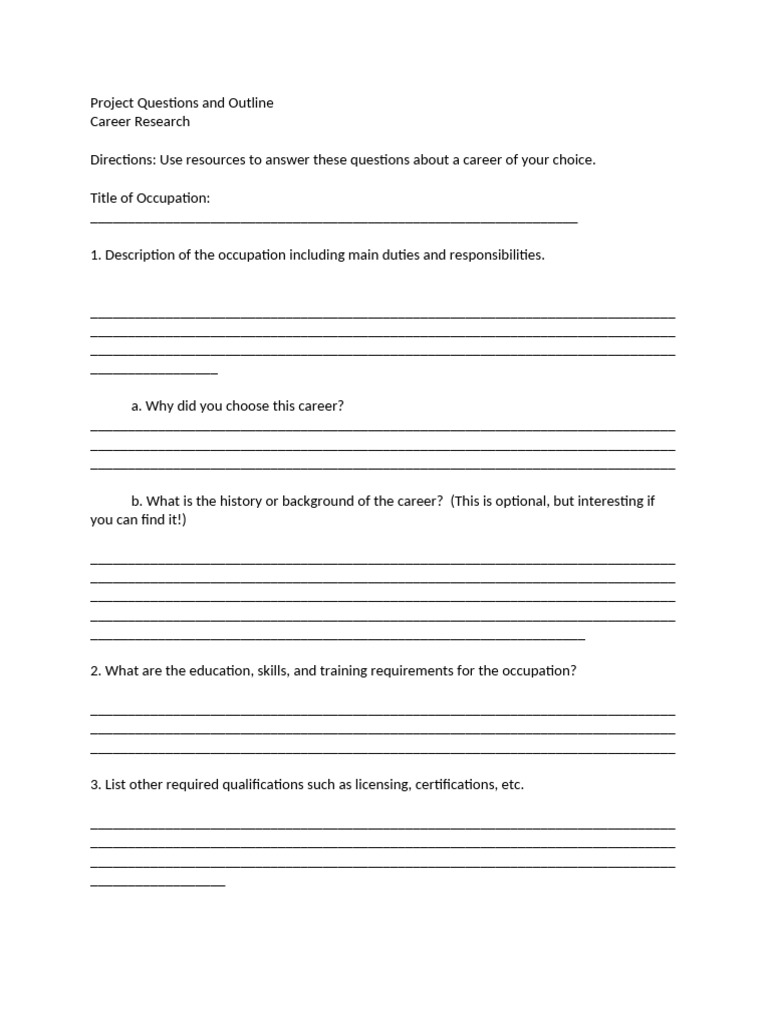 Project Questions and Outline | PDF | Employment