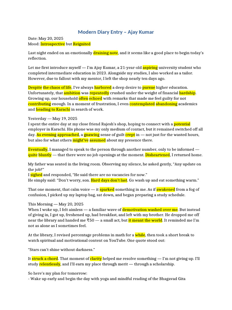Ajay Kumar Diary Entry May20 01 | PDF | Verb | Linguistics