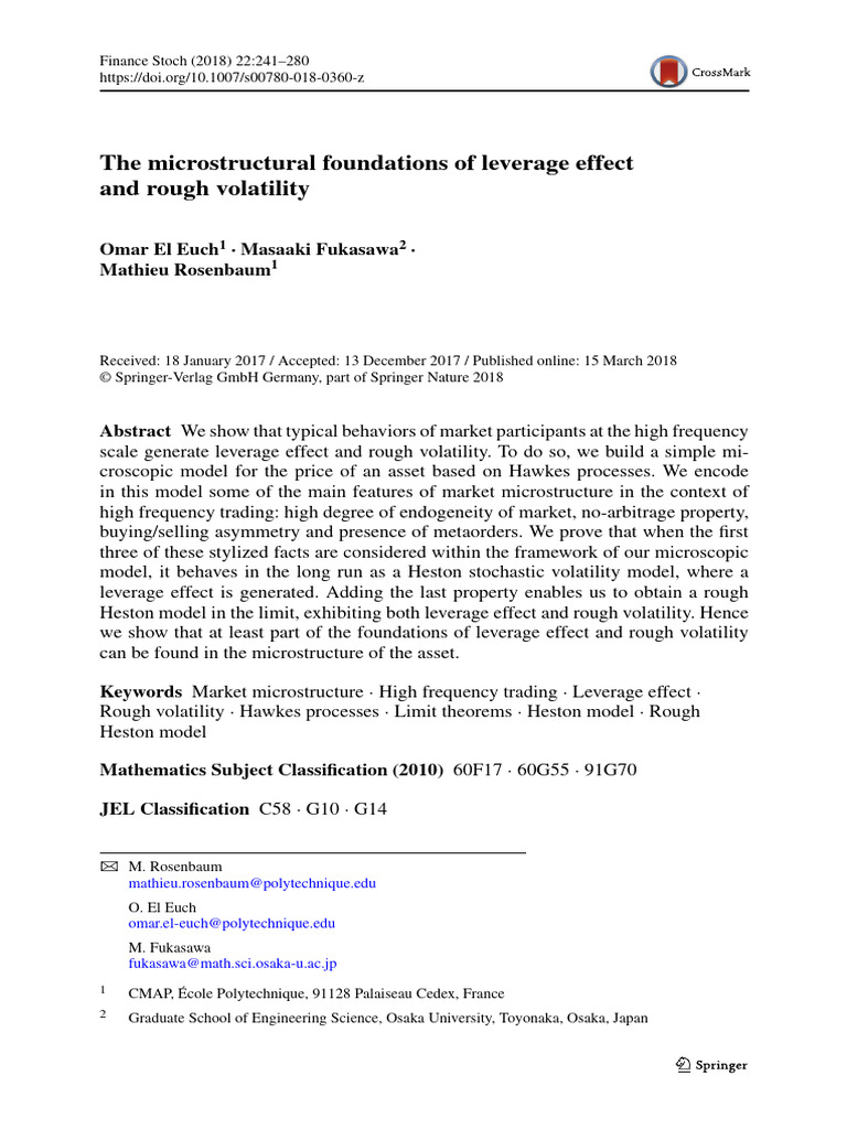 The Microstructural Foundations of Leverage Effect and Rough Volatility - El Euch - Fukasawa ...