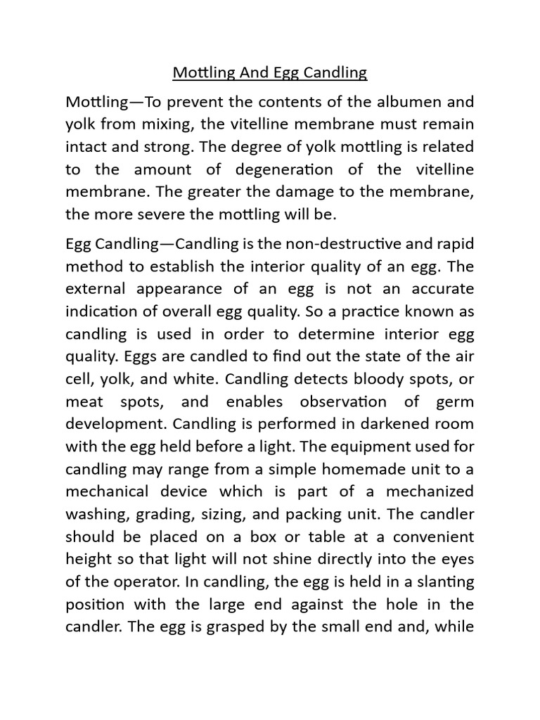 Mottling and Egg Candling | PDF | Egg | Yolk
