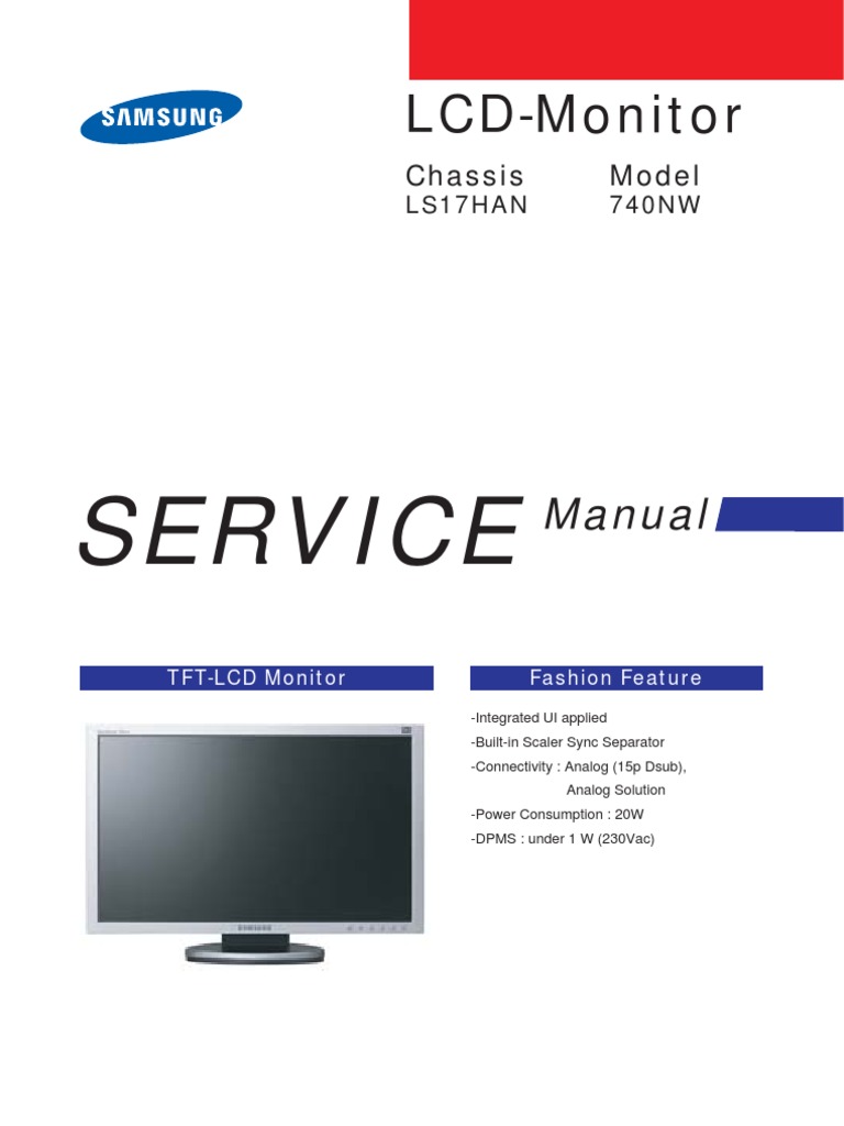 Samsung TFT-LCD Monitor 740NW Chassis LS17HAN Service Manual | PDF ...
