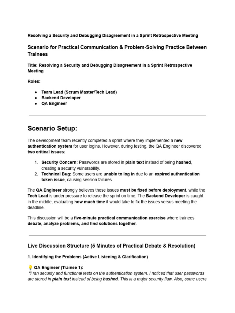 Resolving A Security and Debugging Disagreement in A Sprint Retrospective Meeting | PDF ...