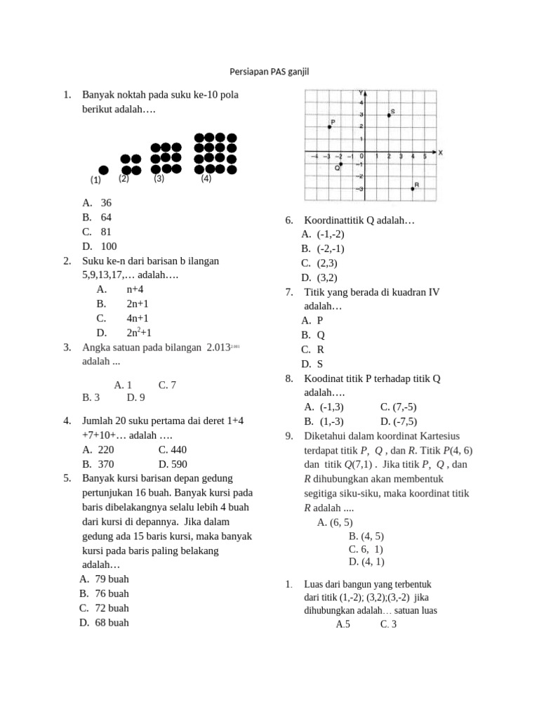 Latihan Persiapan Pas Kelas 8 Ganjil.1 | PDF