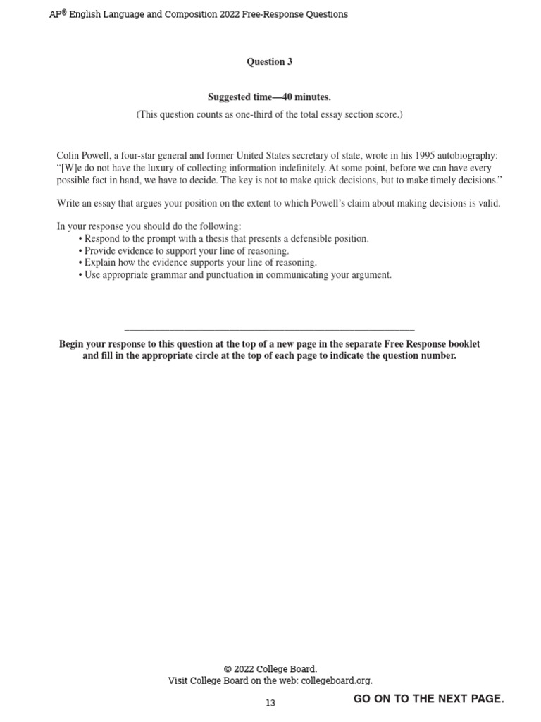 AP English Language and Composition 2022 Free-Response Questions | PDF