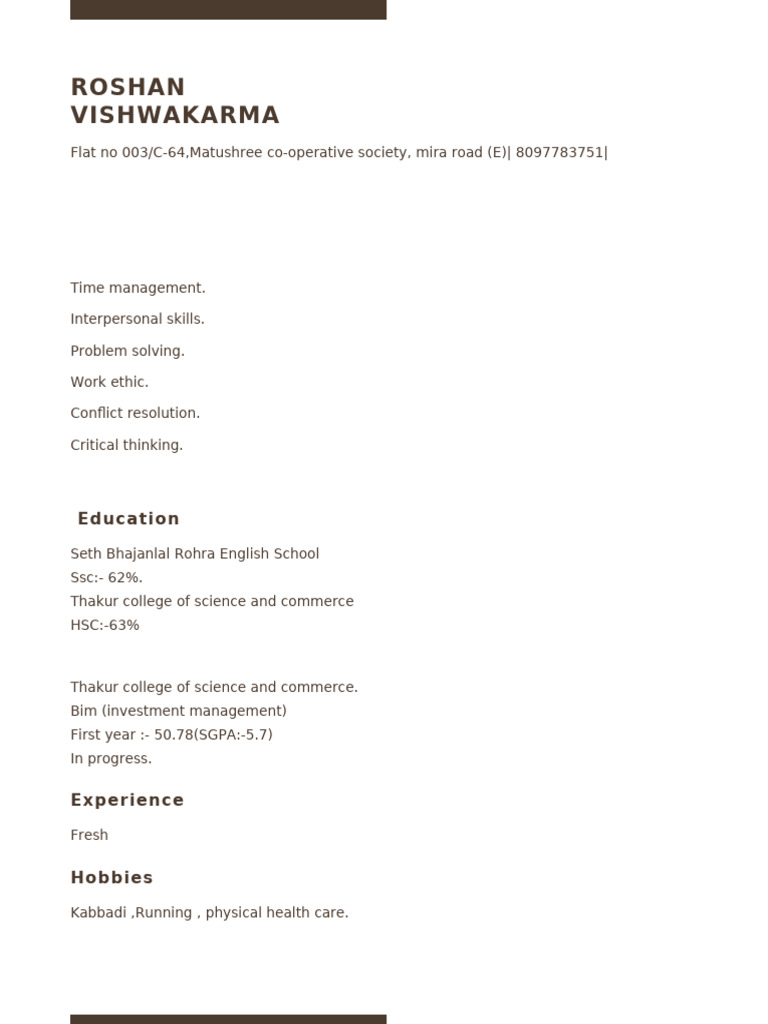 Roshan Vishwakarma: Skills Summary | PDF