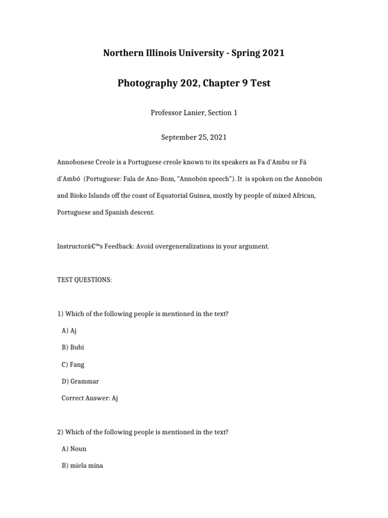 Photography 202 Chapter 9 Test | PDF