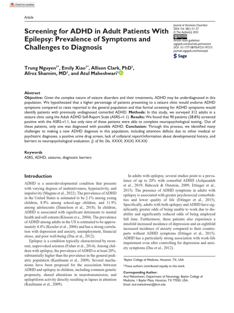 Screening For ADHD in Patients W Epilepsy 2024 | PDF | Attention ...
