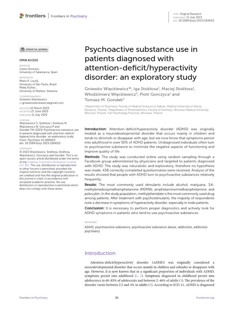Psychoactive Substance Use in Adults with ADHD 2023 | PDF | Attention Deficit Hyperactivity ...