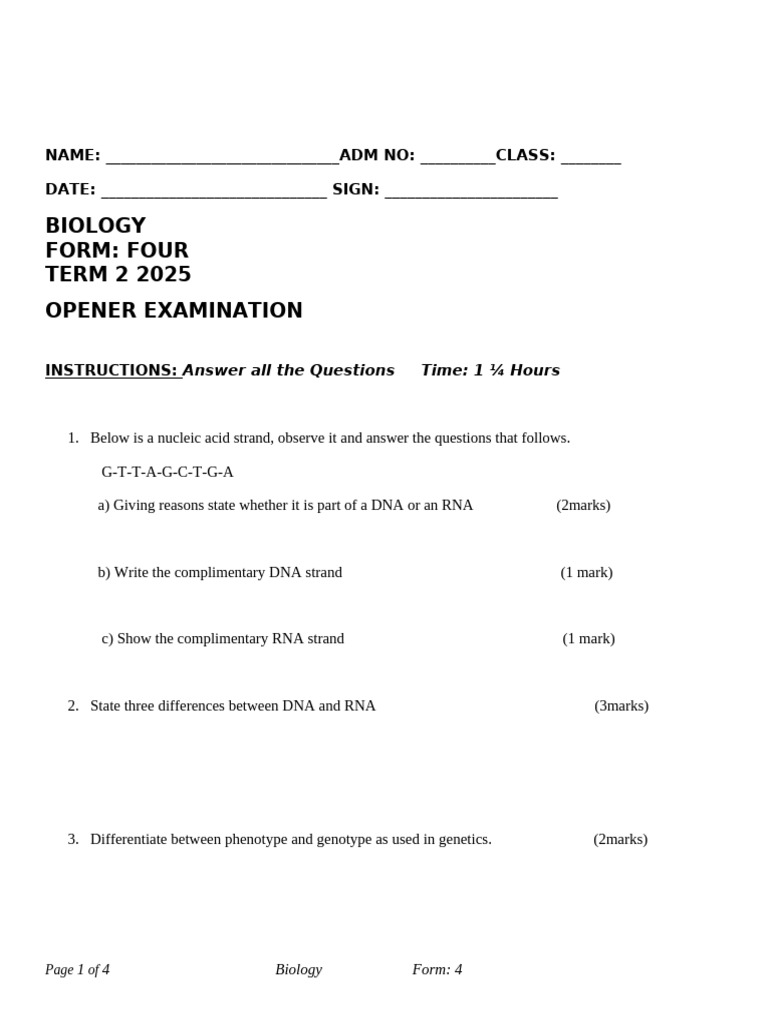 2025 Biology F4 QS T2 Exam 1 Teacher - Co - .Ke | PDF | Genetics | Seed