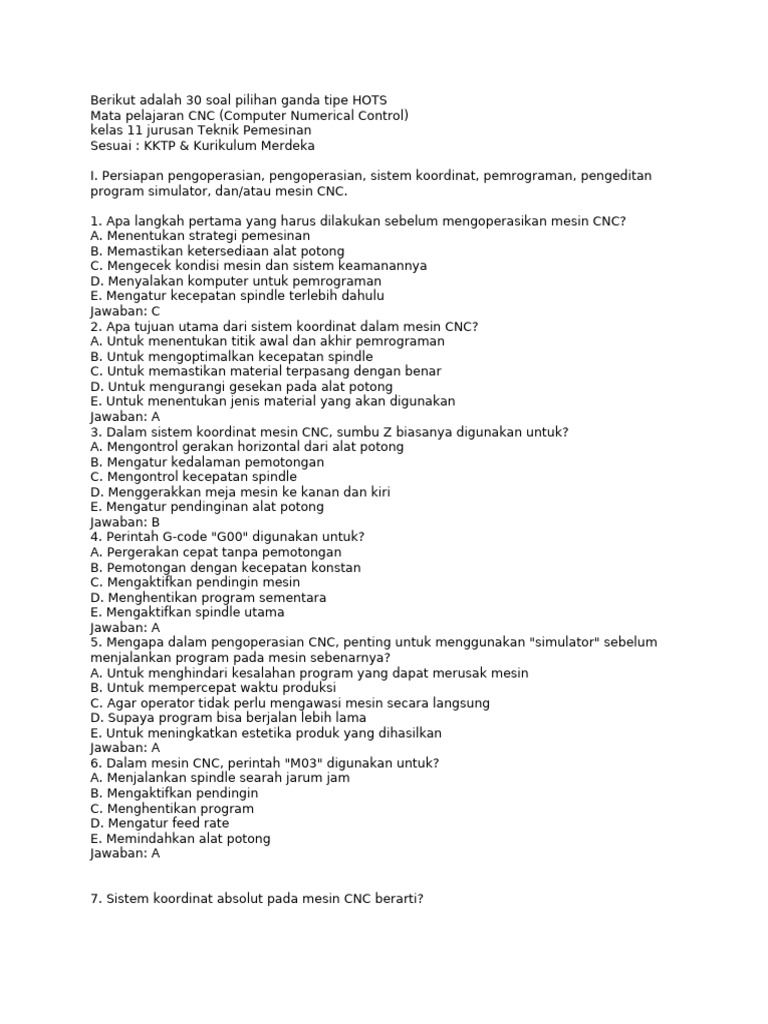 Soal CNC 11 Sesuai KKTP | PDF