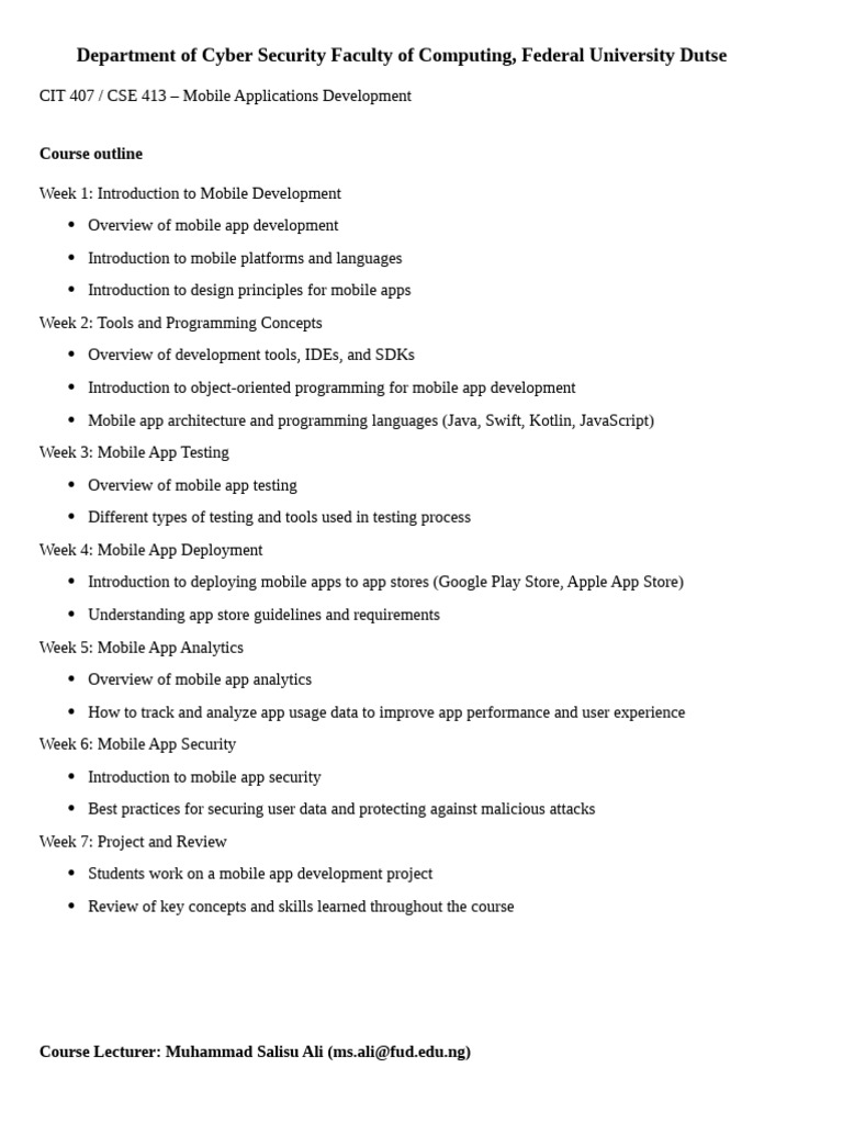 CIT 407 - Mobile Applications Development | PDF | Mobile App | Ios