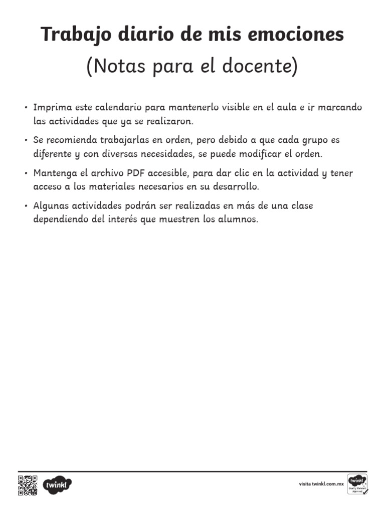 Calendario Trabajo Diario de Mis Emociones - Ver - 2 | PDF | Las ...