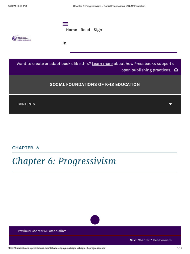 Chapter 6 - Progressivism - Social Foundations of K-12 Education | PDF ...