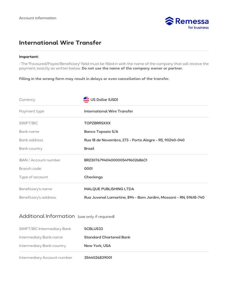Malque Publishing International Transfer Info | PDF
