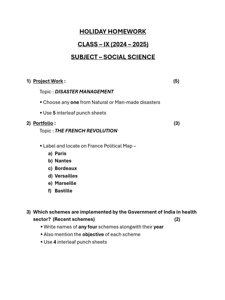 Social Studies Holiday Homework IX | PDF
