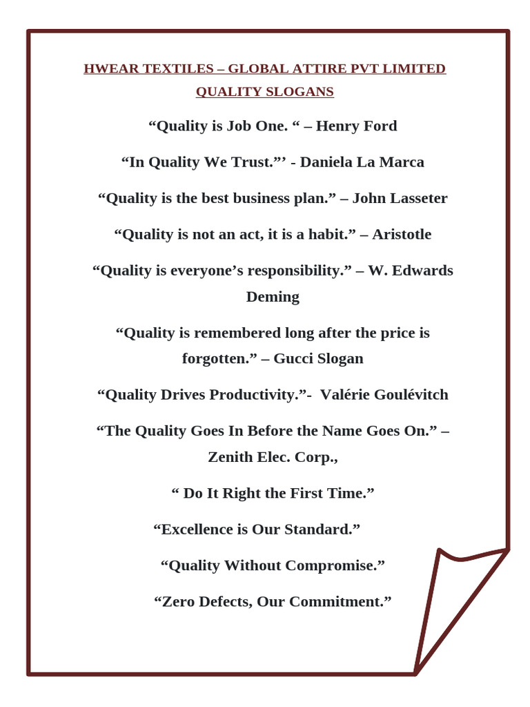 Quality Slogans | PDF