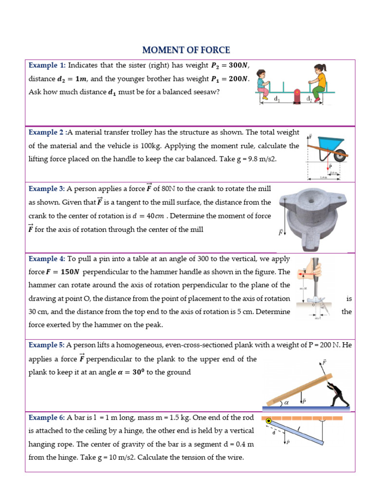 Moment of Force Calculations and Examples | PDF | Force | Weight