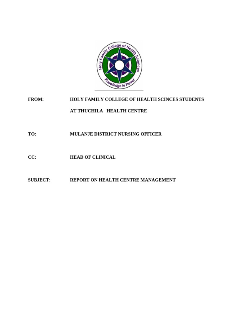 Thuchila Health Centre Management Report | PDF | Hospital | Midwife