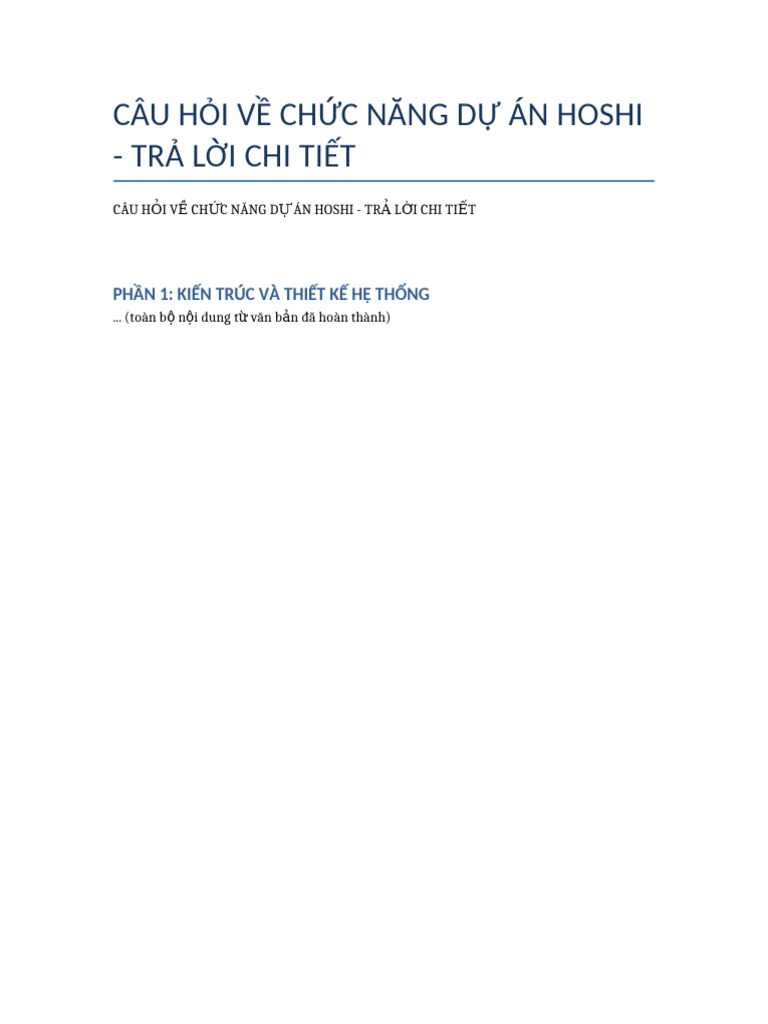 Tra Loi Chuc Nang Du An Hoshi | PDF