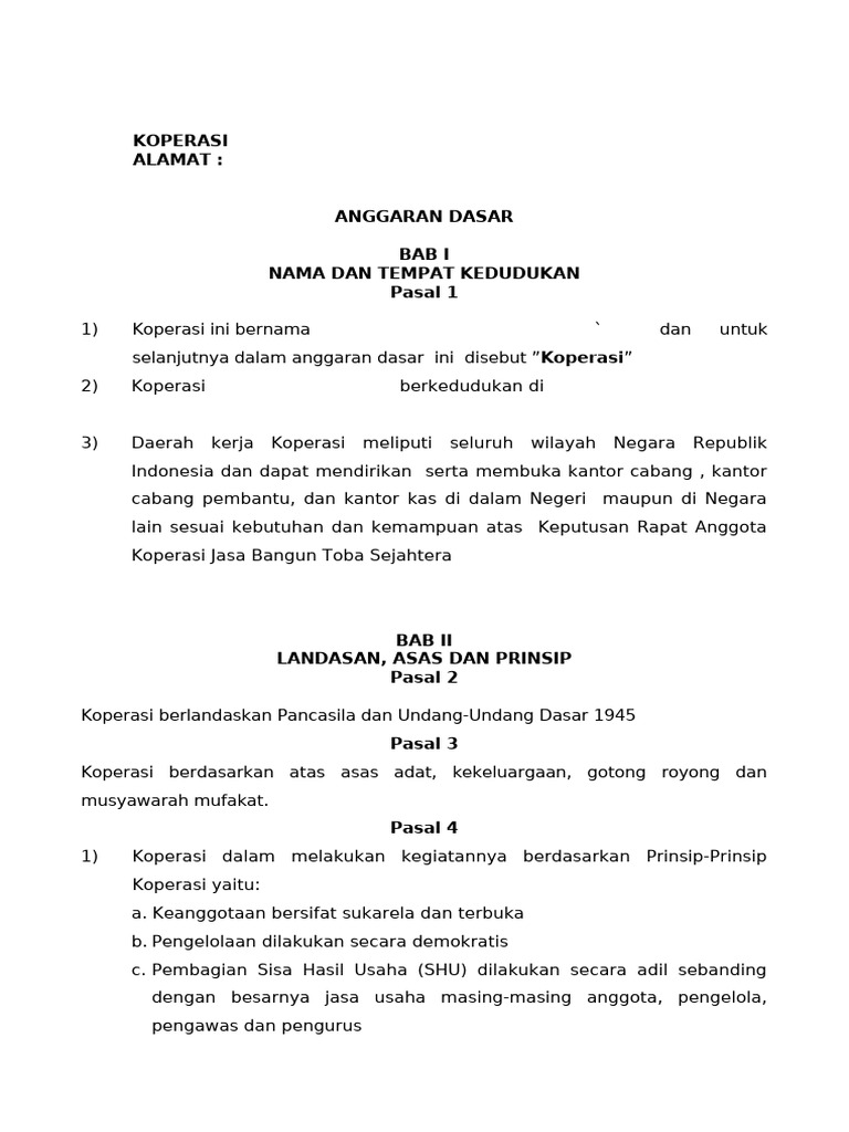 Contoh AD/ART Koperasi Merah Putih | PDF