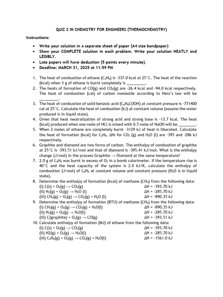 Quiz 2 in Chemistry For Engineers | PDF | Scientific Phenomena ...