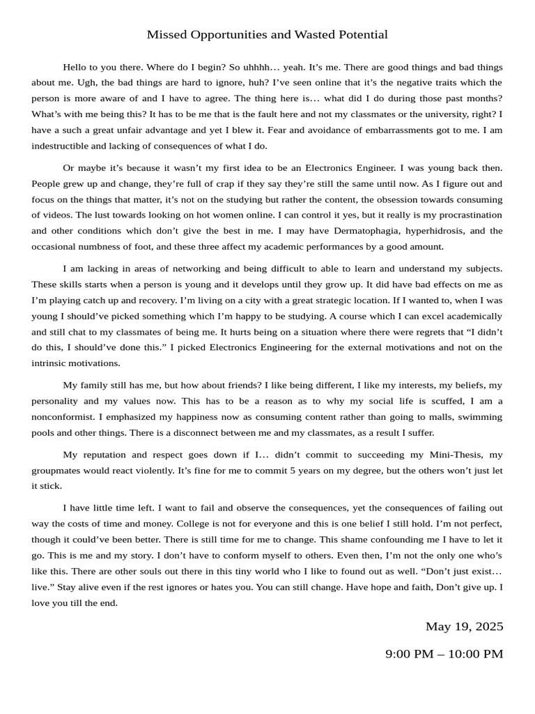 Missed Opportunities and Wasted Potential | PDF | Psychological ...