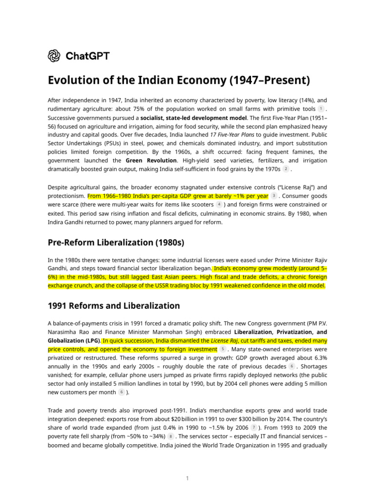 Evolution of India's Economy 1947-1991 | PDF | Economy Of India | Economies