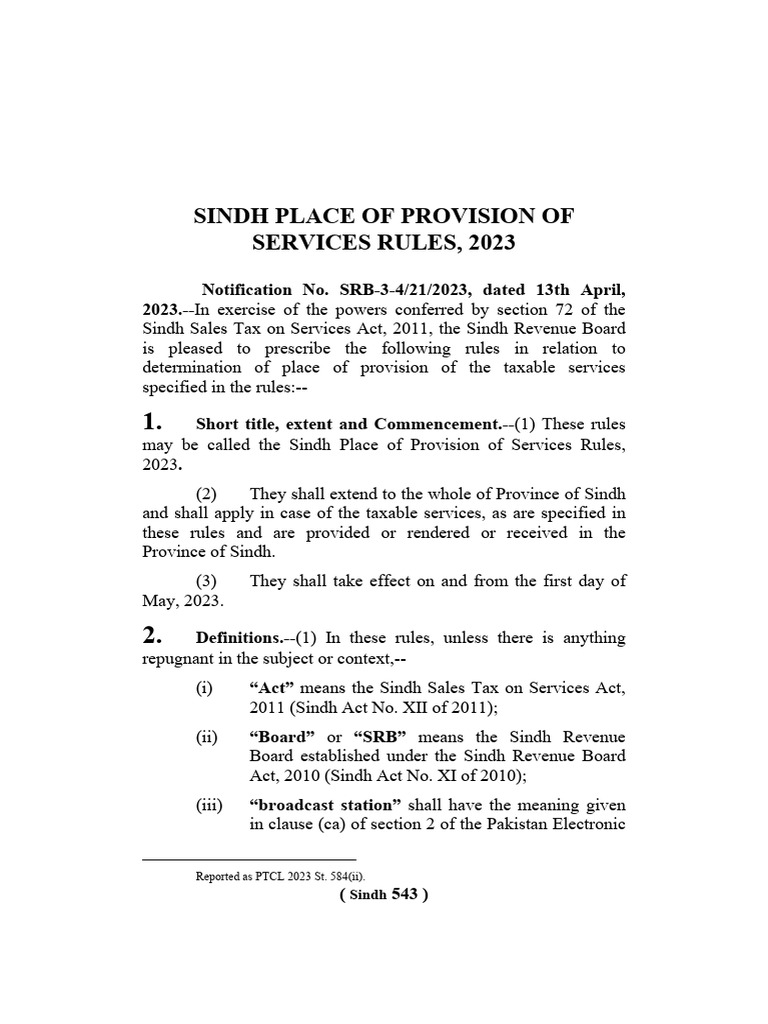 Sindh Place of Provision of Services Rules 2023 Updated Upto 1st July 2024 EOE | PDF | Taxes ...