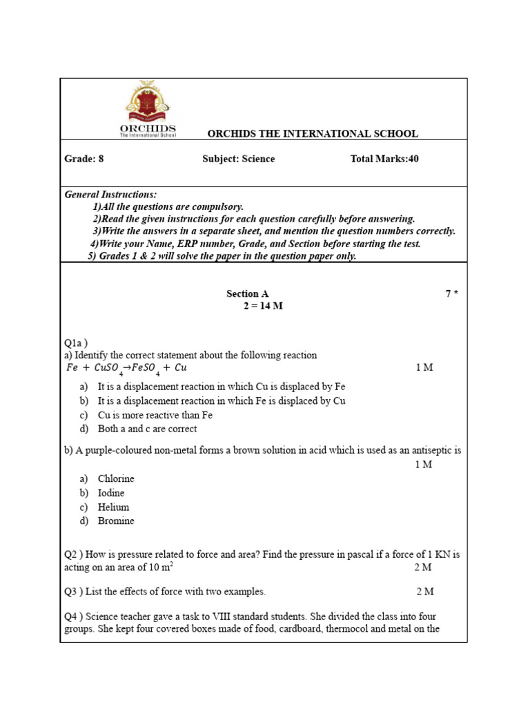 Grade 8 - Unit Test Revision Paper - Malad West | PDF | Mosquito ...