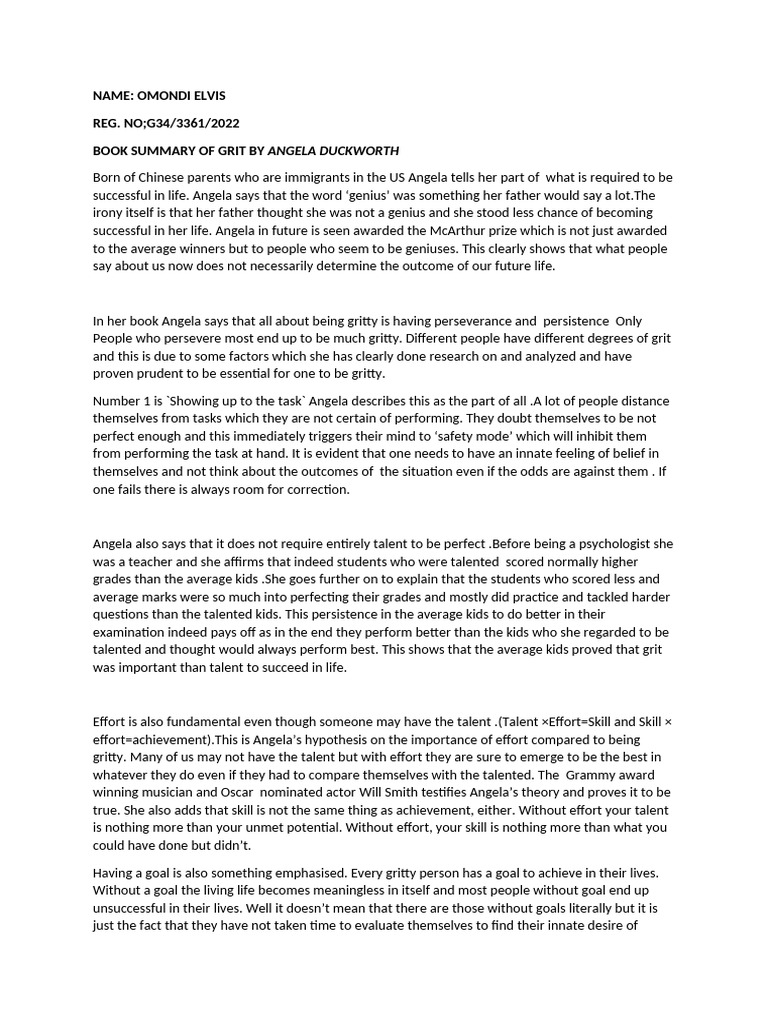 Grit Summary | PDF | Grit (Personality Trait) | Psychological Concepts