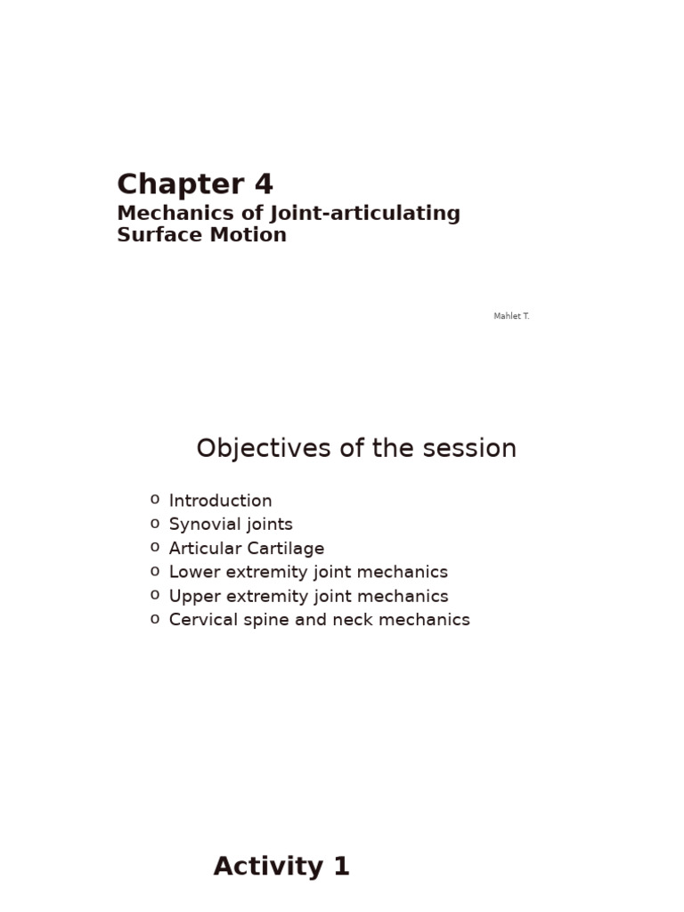 CH 4 A Mechanics of Joint-Articulating Surface Motion | PDF | Elbow | Ankle