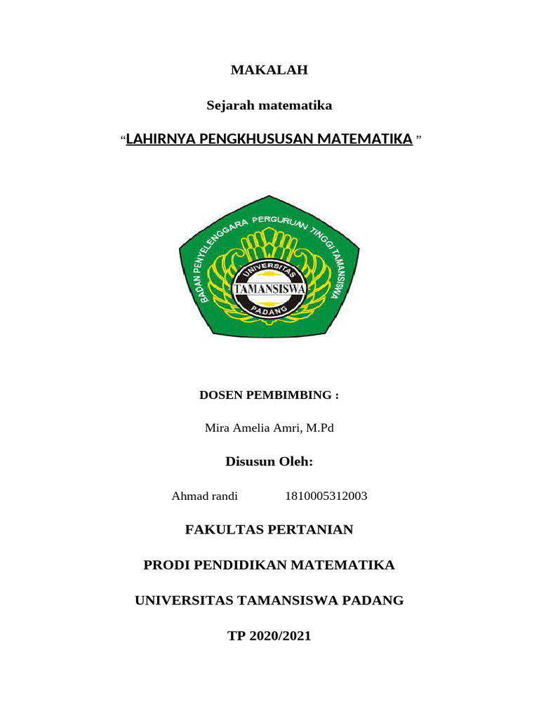 Sejarah Pengkhususan Matematika Abad 17-20 | PDF