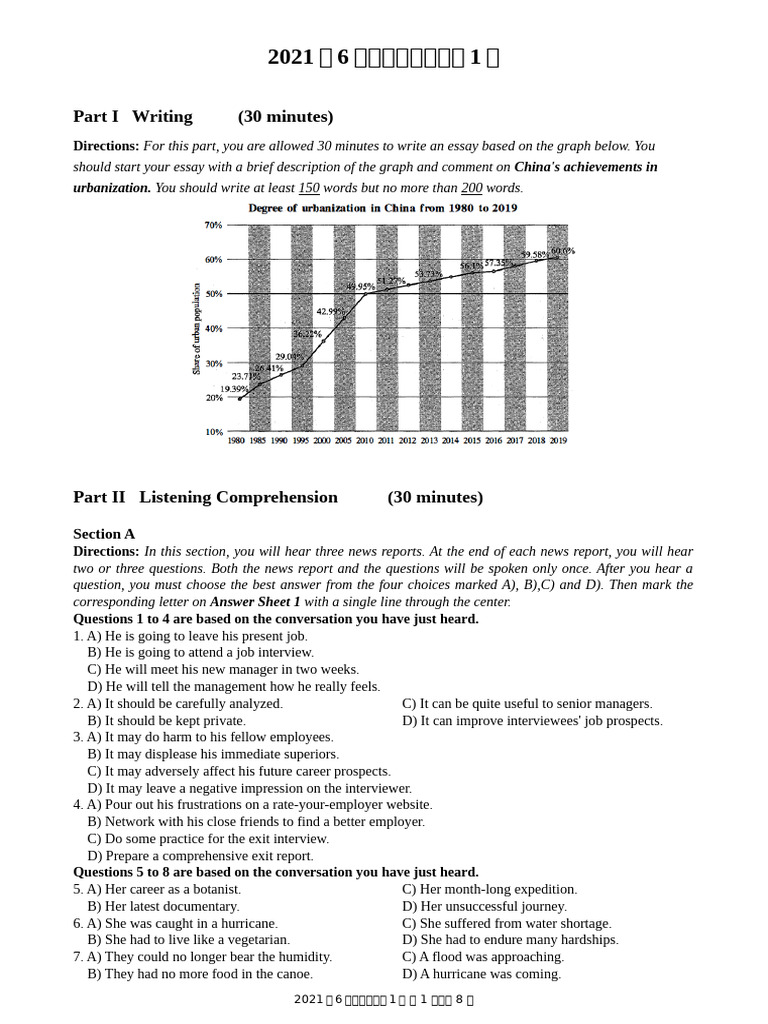 2021年6月英语六级真题第1套 | PDF | Taxes | Genetics