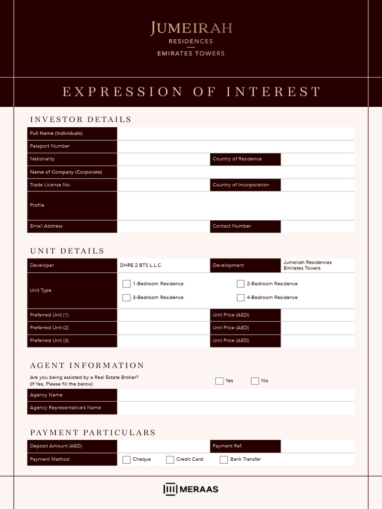 Jumeirah Residences Emirates Towers - EOI Form | PDF | Payments ...