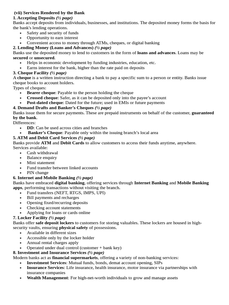 Math - Banking - (Vii) Services of Banks | PDF | Cheque | Banks