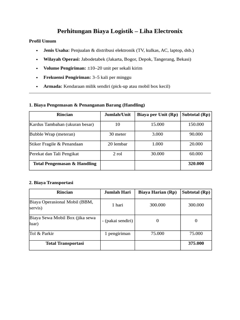 Estimasi Biaya Operasional Logistik | PDF