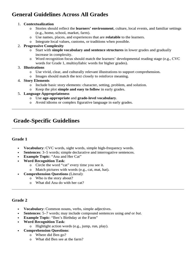 General Guidelines Across All Grades | PDF | Word | Vocabulary