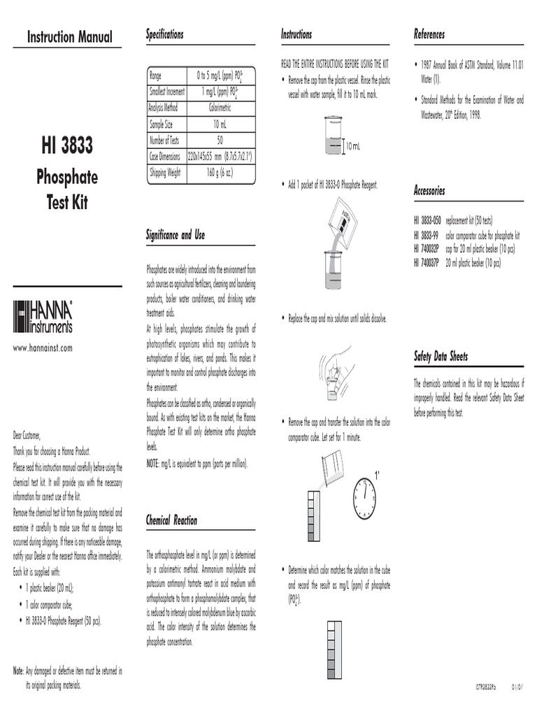 HI 3833 Phosphate Test Kit | PDF | Water | Materials