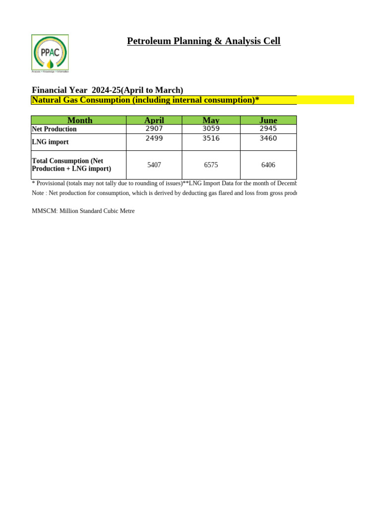 Natural Gas Consumption FY 2024-25 | PDF
